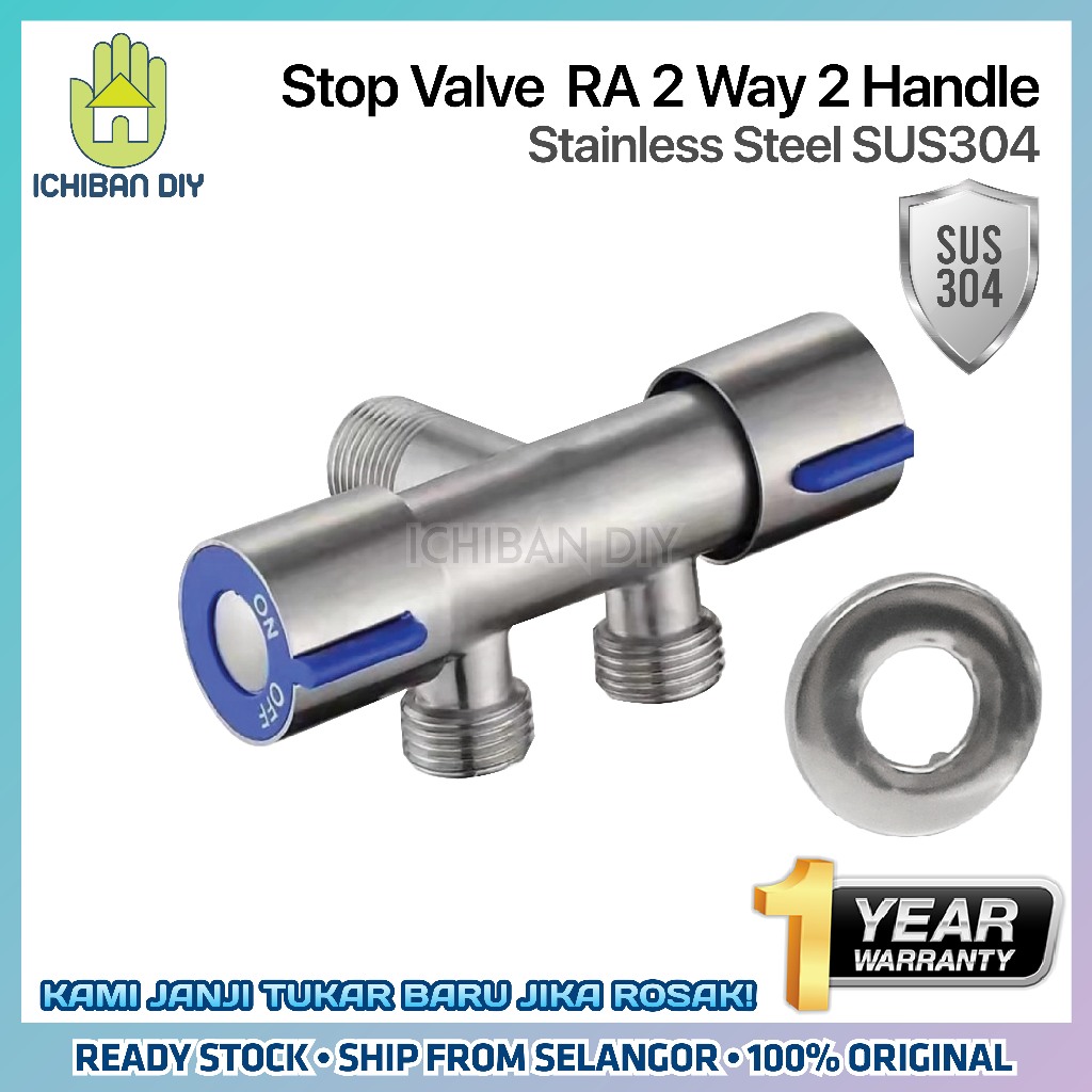 Stop Valve RA Stainless Steel SUS304 2 Way 2 Handle Water Pipe Tap ...