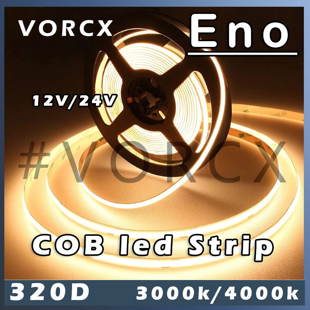 ENO COB LED Strip DC12V / DC24V 5m 3000K 4000K 6500K 50W 320D | Shopee ...