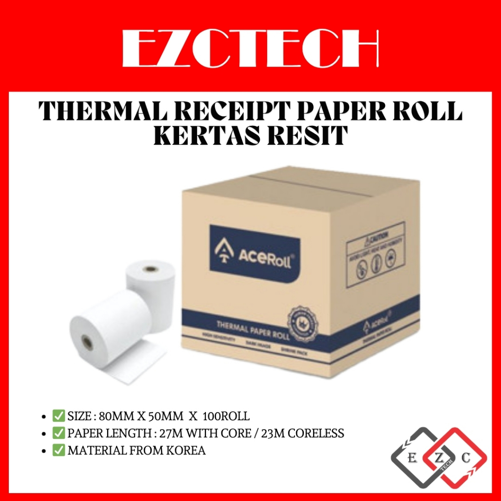 80*60 Thermal Receipt Paper Roll Kertas Resit 100rolls/box | Shopee ...