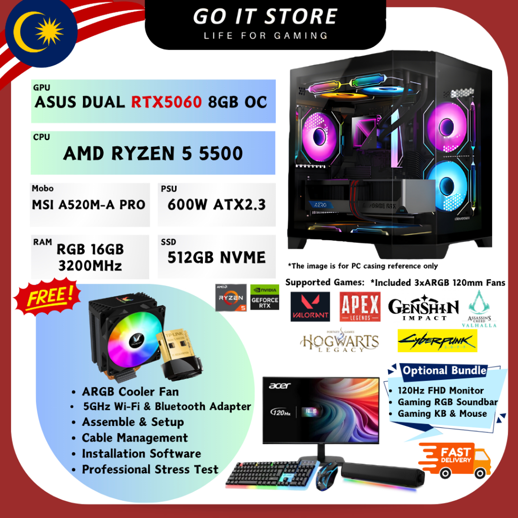 [ALL NEW] 5600G / RX580/ RX6500XT/ RTX 3050/ RTX 3060/ RTX 5060/ 3200G GAMING PC SET AMD RYZEN ...