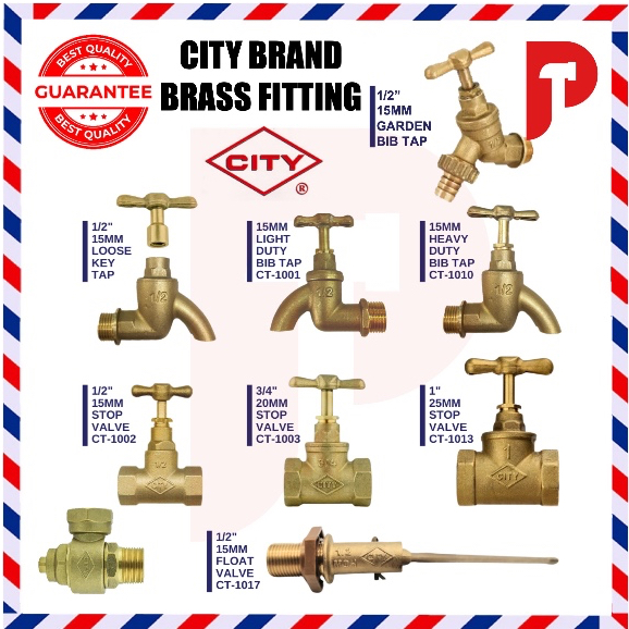 CITY Brass Bib Tap / Stopcock / Float Valve / Garden Tap / Ferrule Cock ...