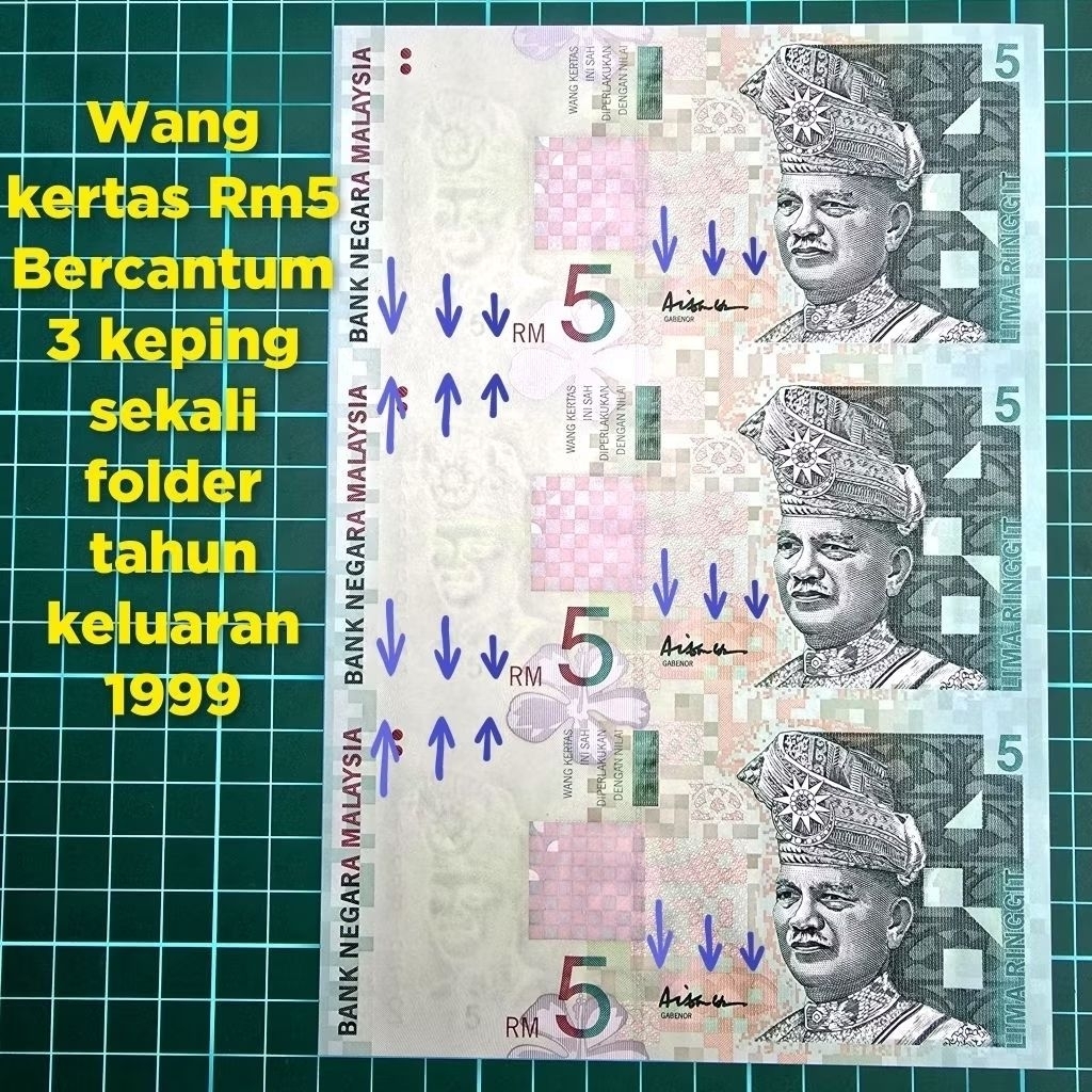 Rm5 Uncut sekali dengan folder Rm5 Bercantum duit kertas lama Rm5 lama ...