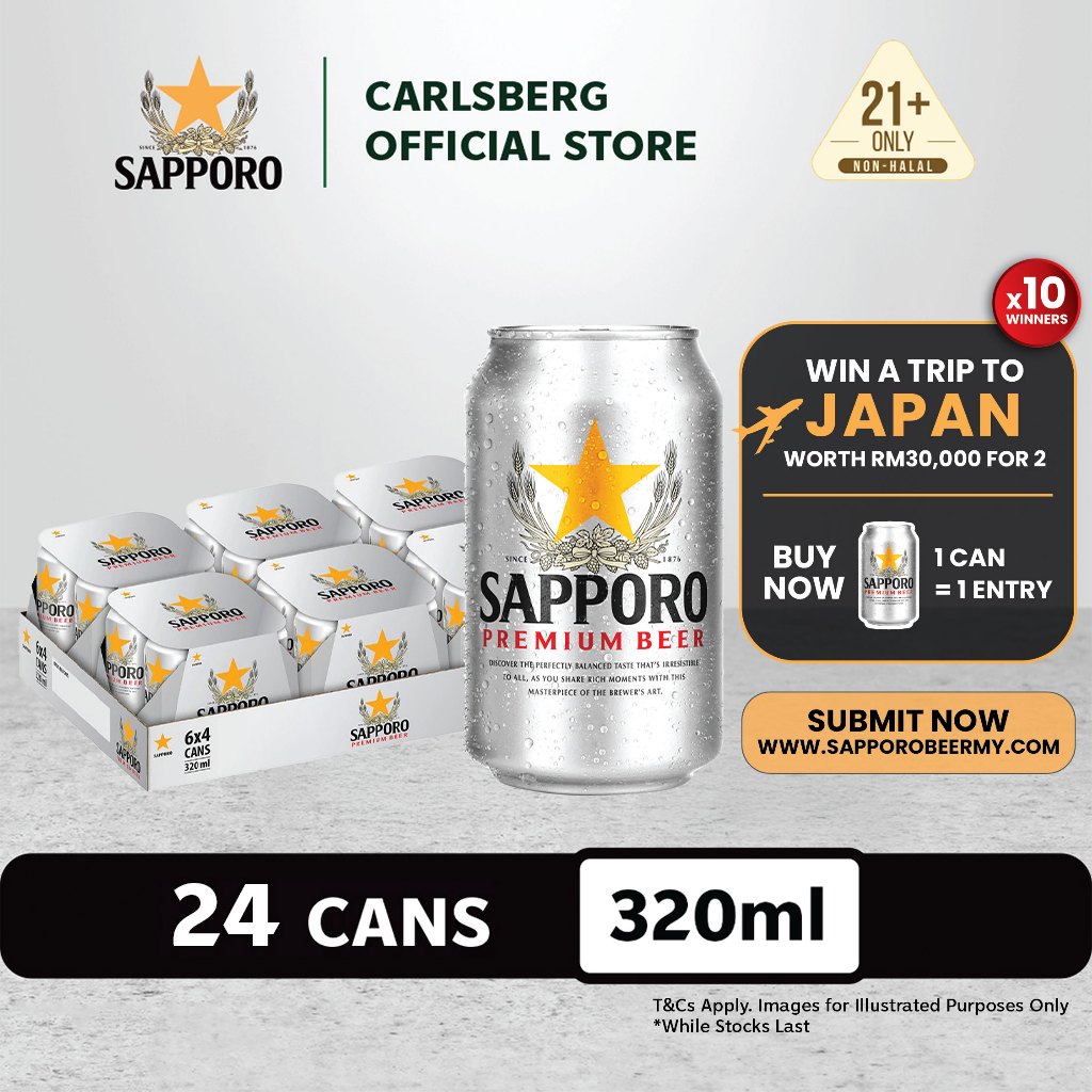 Sapporo Beer Can Lager Beer 5.0% Alcohol (320ml x 24) | Shopee Malaysia