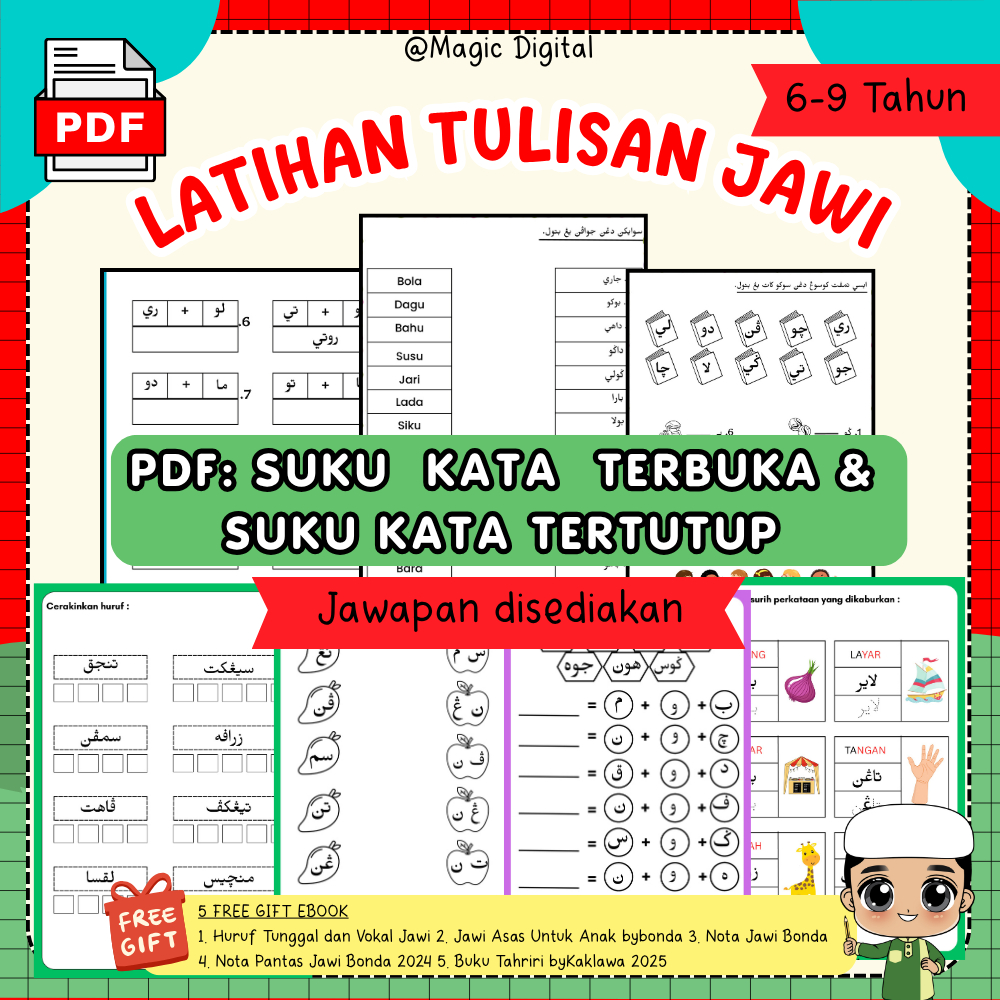Latihan Menulis Jawi [PDF FILE ] Suku Kata Terbuka Dan Suku Kata Tertutup latih tubi umur 6-9 ...
