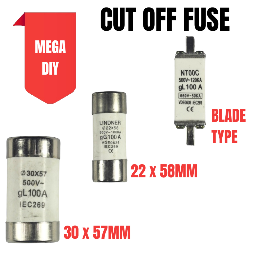 [FUSE ONLY] 63A / 100A Cut OFF Fuse Ceramic Tube Cut Off Fuse ...