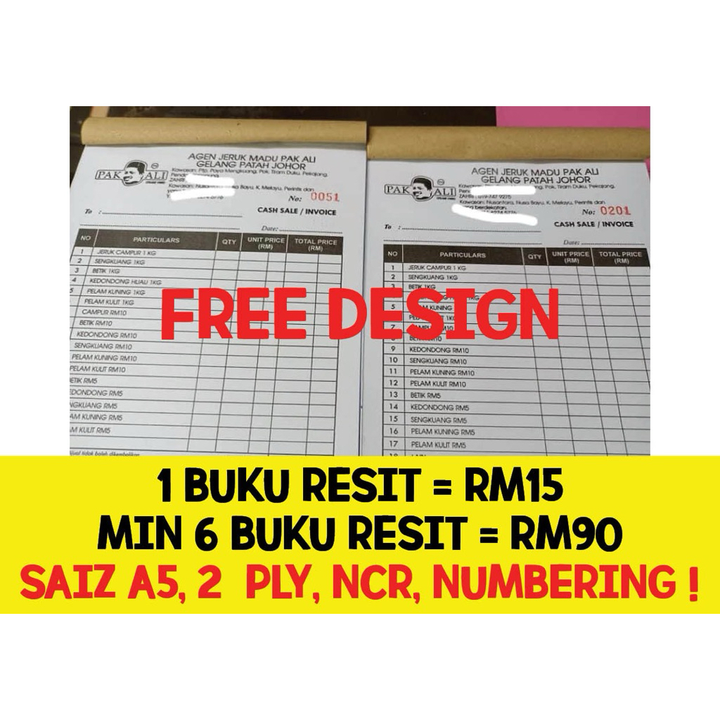 🔥6 BUKU RESIT LOGO DAN NAMA SENDIRI SAIZ A5 3PLY NCR SERENDAH RM14🔥 ...