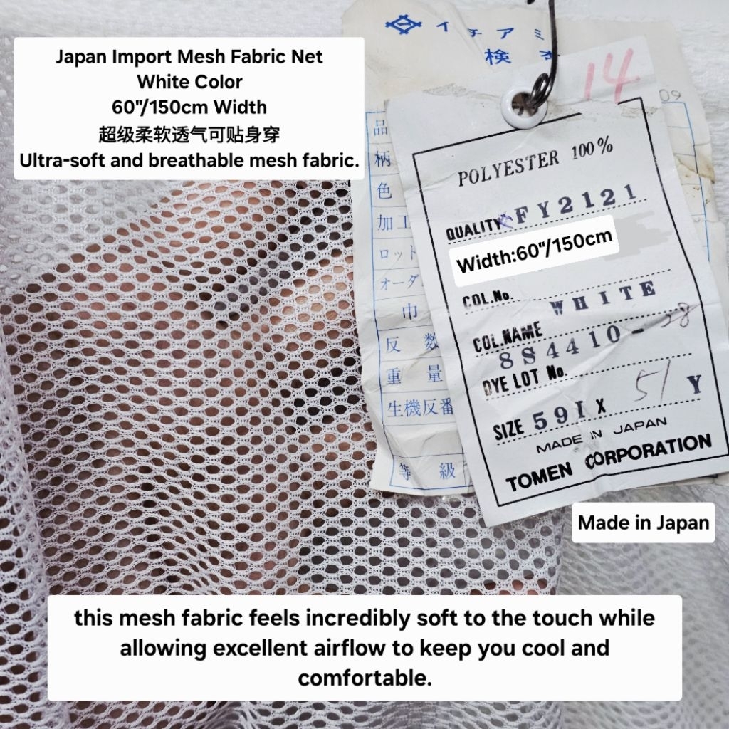 60" Japan Import Mesh Fabric Net White Net Mesh (Non Stretchable ...