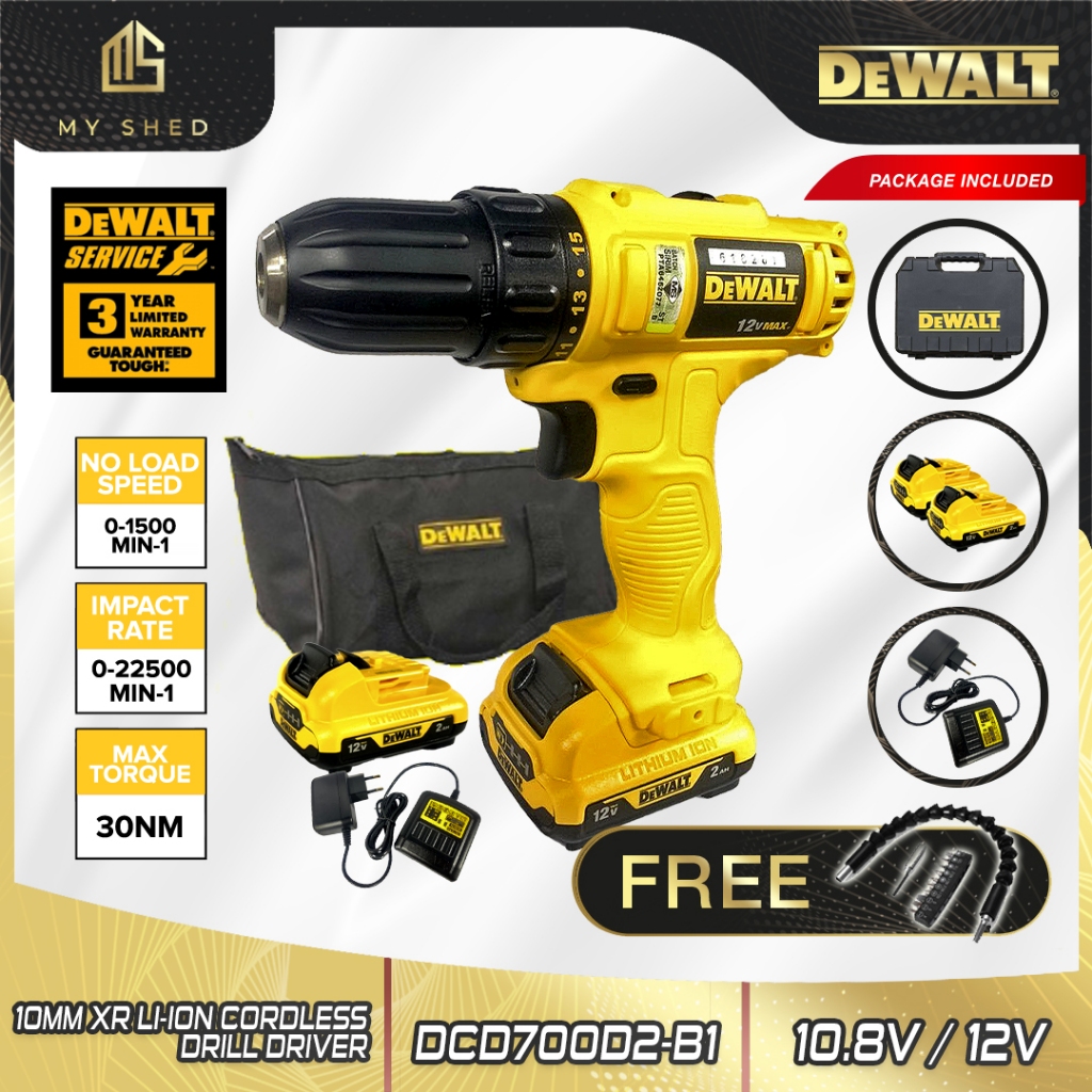 DEWALT DCD700D2-B1 12V, 10mm XR Li ion Cordless Drill Driver (REPLACE DCD700C2) DCD700 | Shopee ...