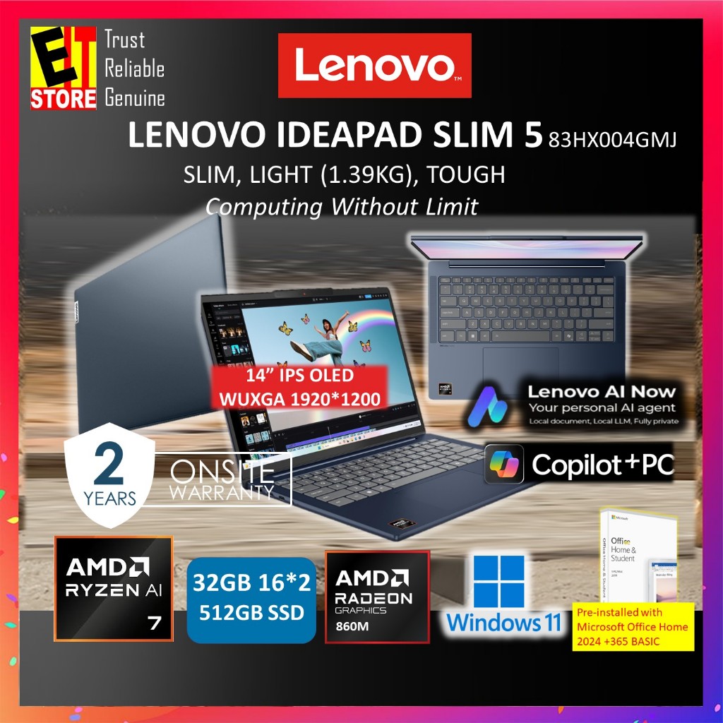 Lenovo Laptop IdeaPad Slim 5 IPS5 83HX004GMJ (RYZEN AI 7 350/32GB/512GB ...