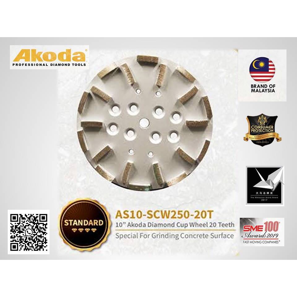 10" Akoda Diamond Cup Wheel 20 Teeth ( Grey ) AS10-SCW250-20T | Shopee ...