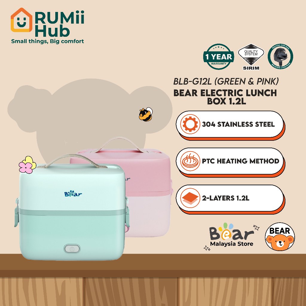 RUMii 🏠 Bear Electric Lunch Box 1.2L Portable lunch box Stainless Steel ...