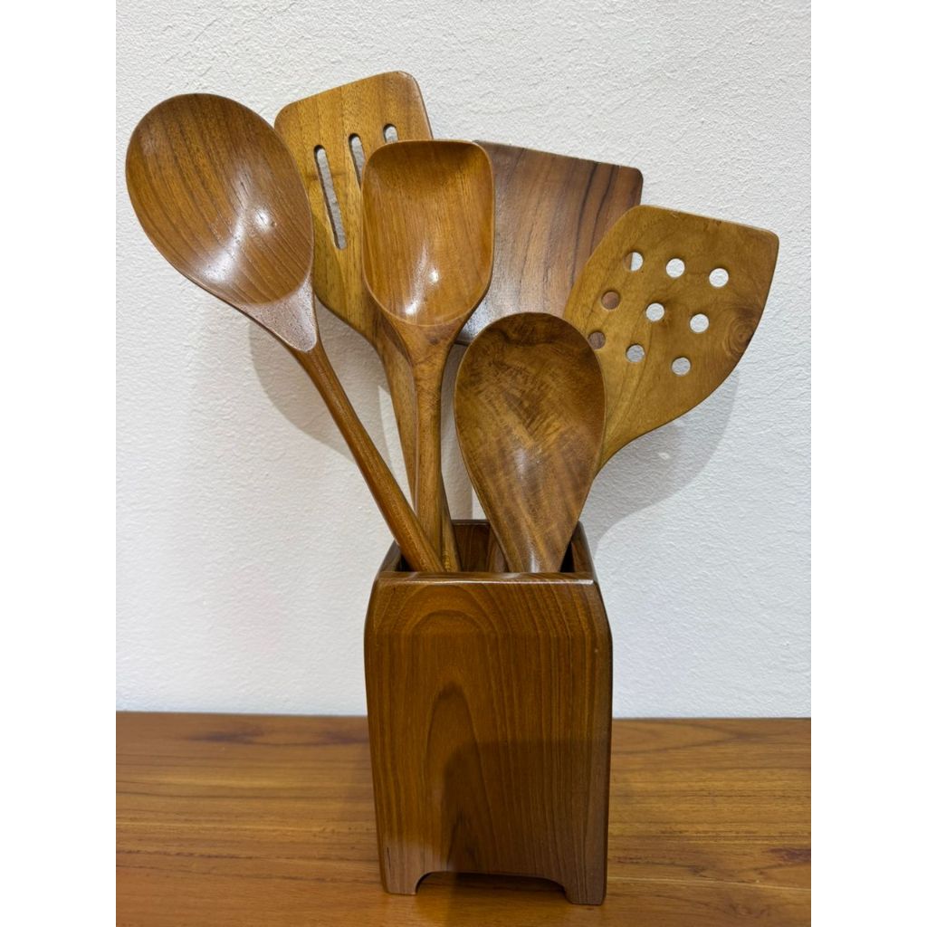 Set peralatan dapur kayu jati/ Teak wood kitchen utensils set/ Set ...