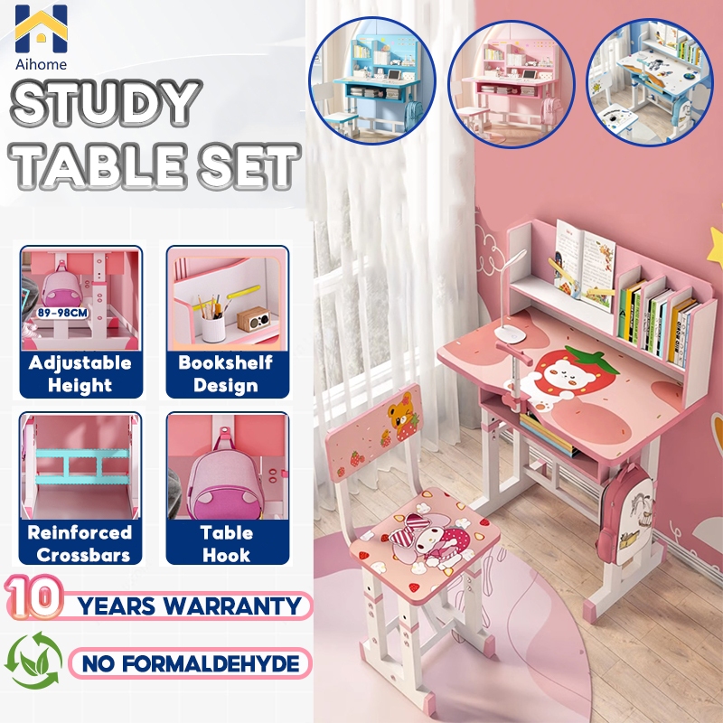 🍓Adjustable Study Table Kids Student Study Desk With Chair Drawer Meja ...