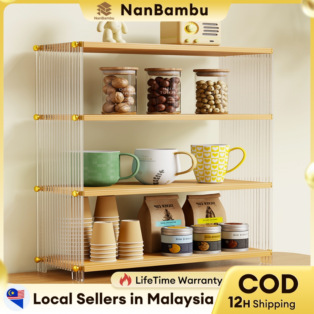 𝓝𝓪𝓷𝓑𝓪𝓶𝓫𝓾 Bamboo Cup Holder Kitchen Rack 2/3/4Layers Spice Rack Rak ...