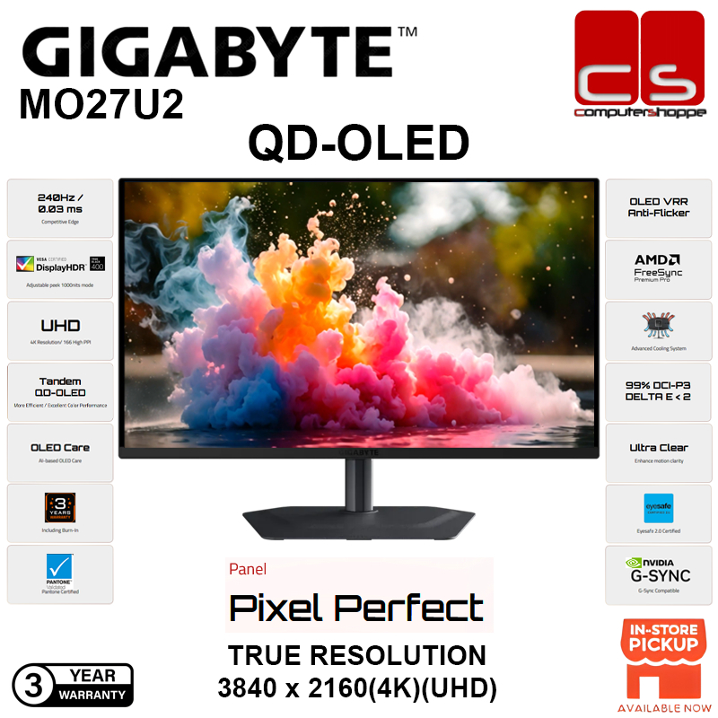 GIGABYTE MO27U2 27' Ultra HD QD-OLED KVM Gaming Monitor 2160p UHD With Speaker (240Hz, 0.03ms ...