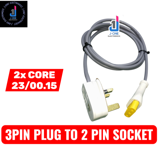 2 Pin Plug To Standard 3 Pin 13A Plug Top Power Cord Extension ...