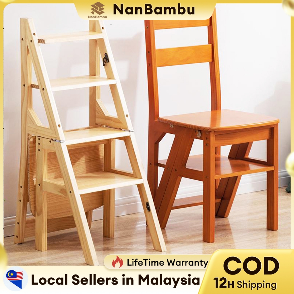 𝓝𝓪𝓷𝓑𝓪𝓶𝓫𝓾 Bamboo Tangga Lipat Foldable Chair Wood/Brown Step Stool ...