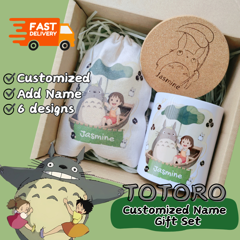 TOTORO Customize Name Gift Box Set Hadiah Birthday Mug Pouch Coaster ...