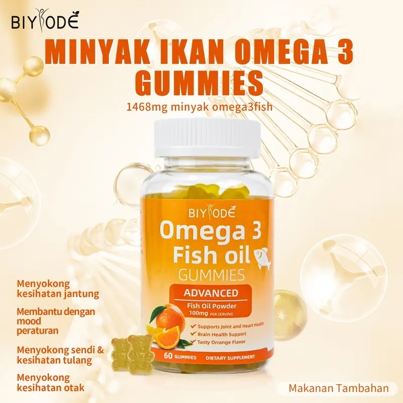 BIYODE Gummies Omega 3 Fish Oil EPA & DHA Sodium Support Eyes Brain ...