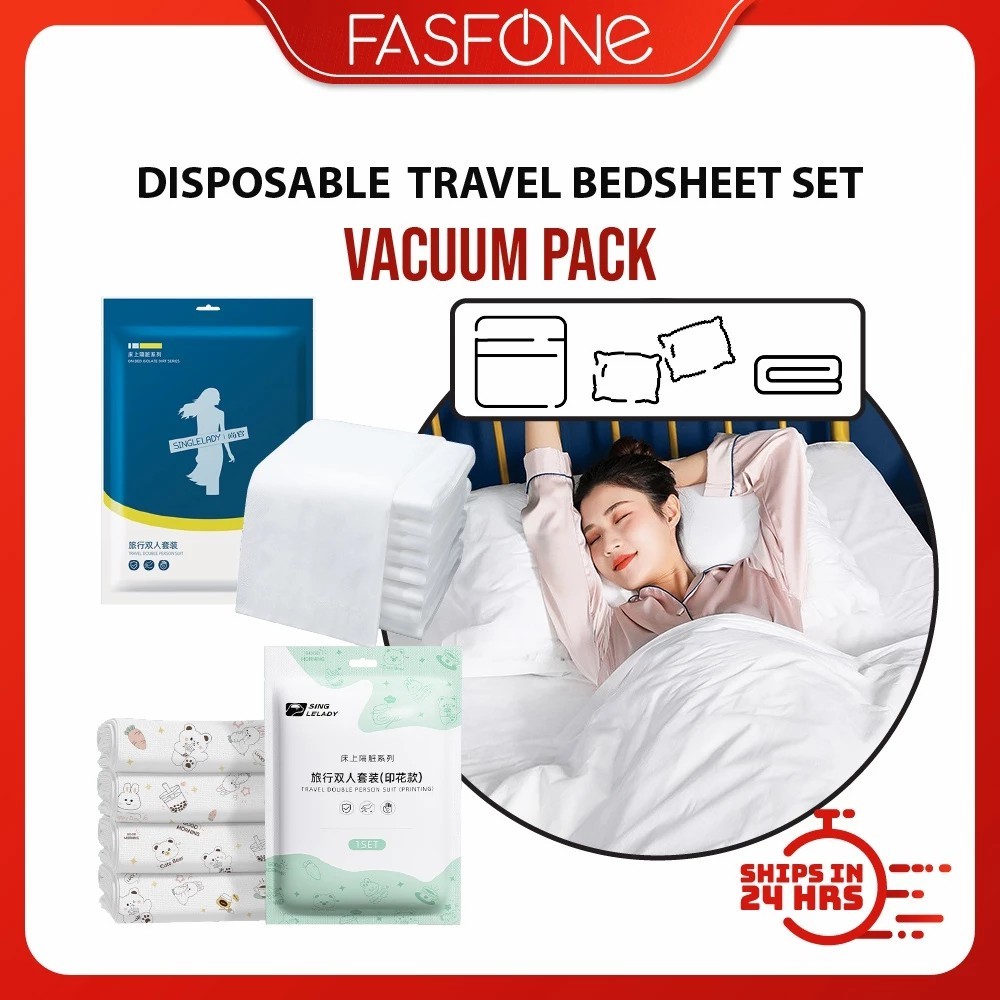 FASFONE Disposable Bed Sheet Travel Bedsheet Set 一次性床单 雙人 Lapik Tilam ...