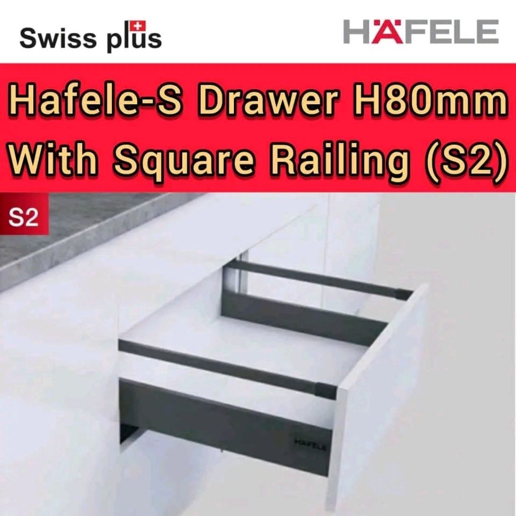 Hafele-S Drawer System L500mm H80mm with 1 Pair Square Railing (S2 ...