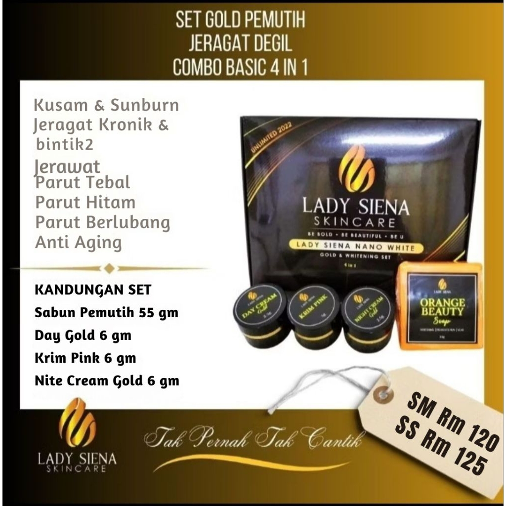 SET GOLD PEMUTIH LADY SIENA 4 IN 1 | Hapus Jeragat Degil, Parut Hitam ...