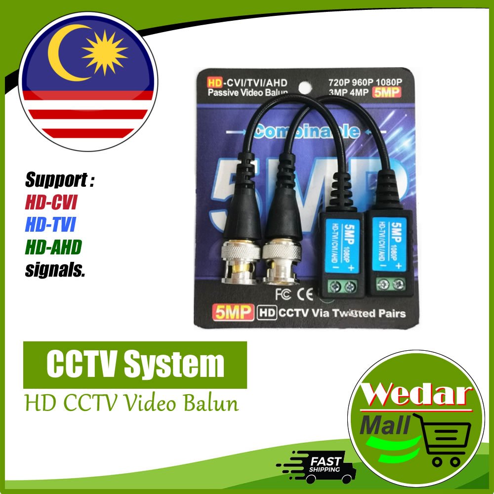 CCTV HD Video Balun 2MP - 5MP Video Passive HDCVI AHD TVI TRANSMITTER ...