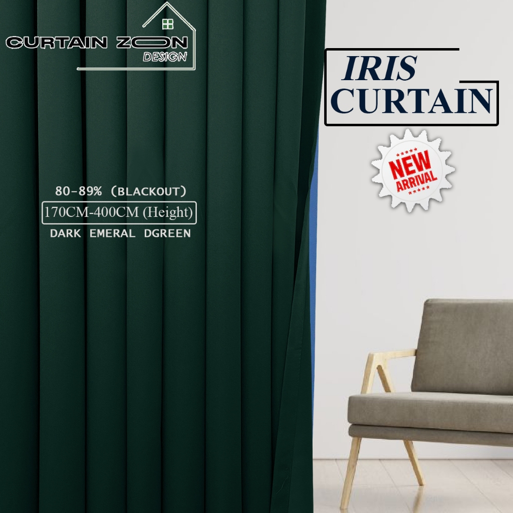 Curtain zoon Langsir Iris Emerald green, 80%+ Blackout | Saiz 140CM–400CM, Sliding Door ...
