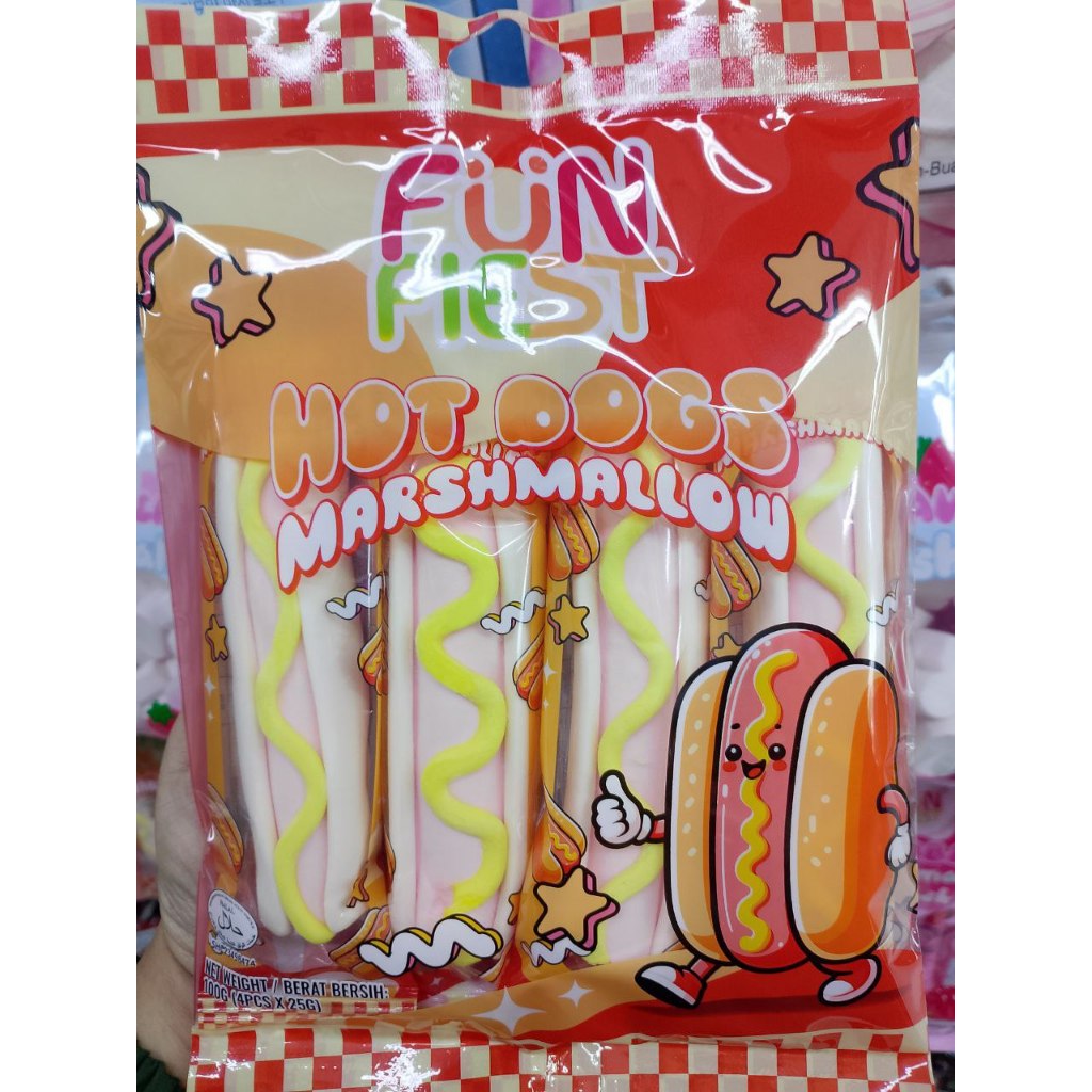 Fun Fiest Hot Dogs Marshmallow 100g (4pcs x 25g) – Soft, Sweet & Halal ...