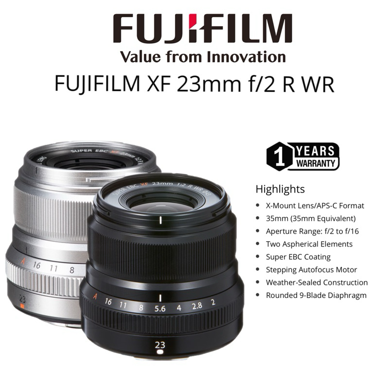 FUJIFILM XF 23MM F/2 R WR LENS ORIGINAL (1 YEARS WARRANTY) X-MOUNT LENS ...