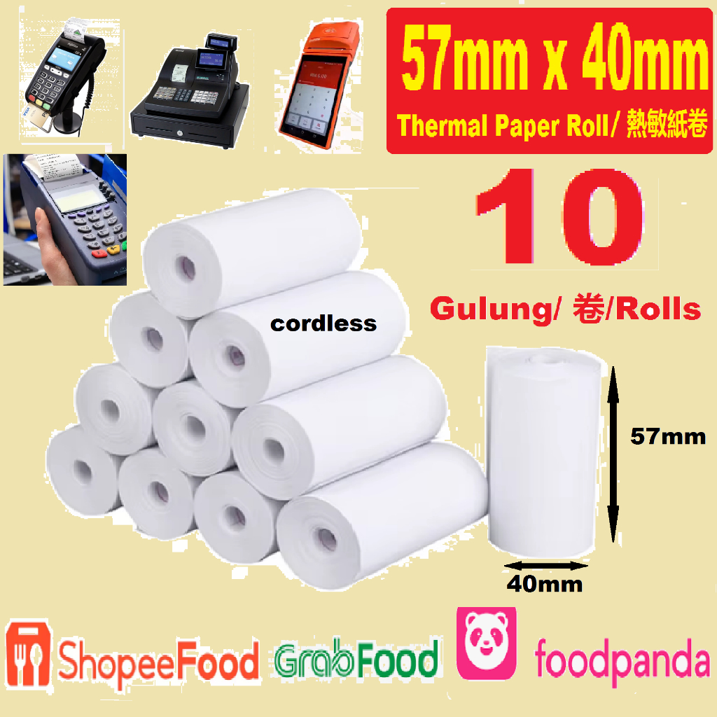 57mmx x 40mm Cordless Thermal Paper Rolls Credit Card/ Thermal Receipt ...