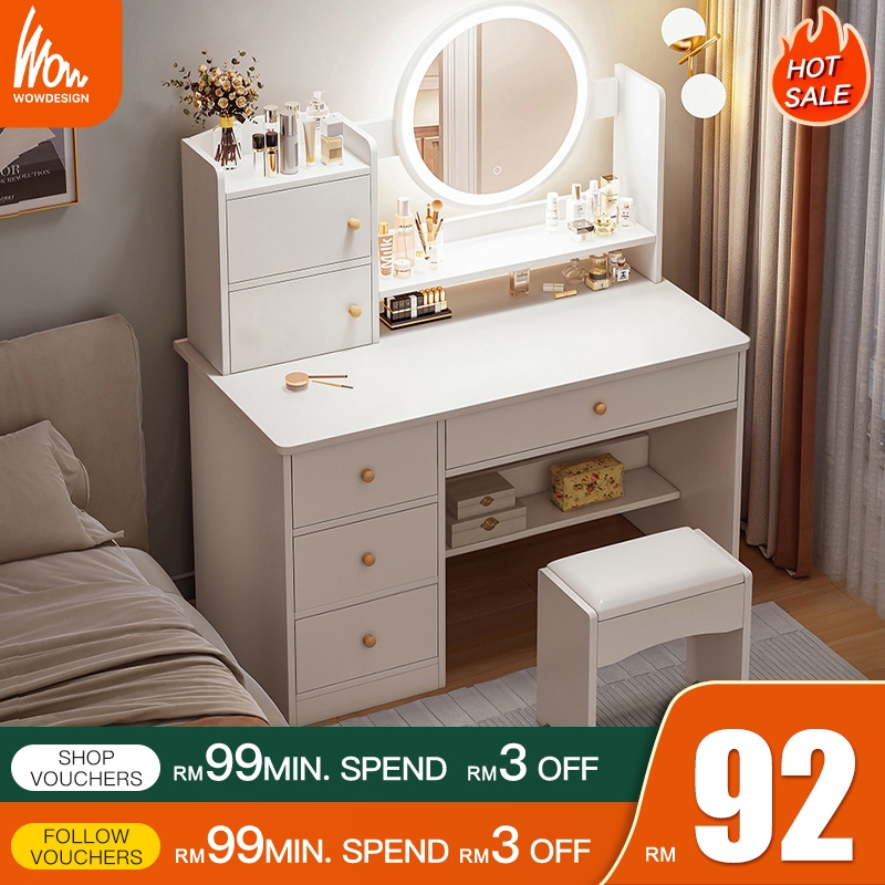 Dressing Table With LED Mirror Makeup Comestic Table Set Meja Solek ...