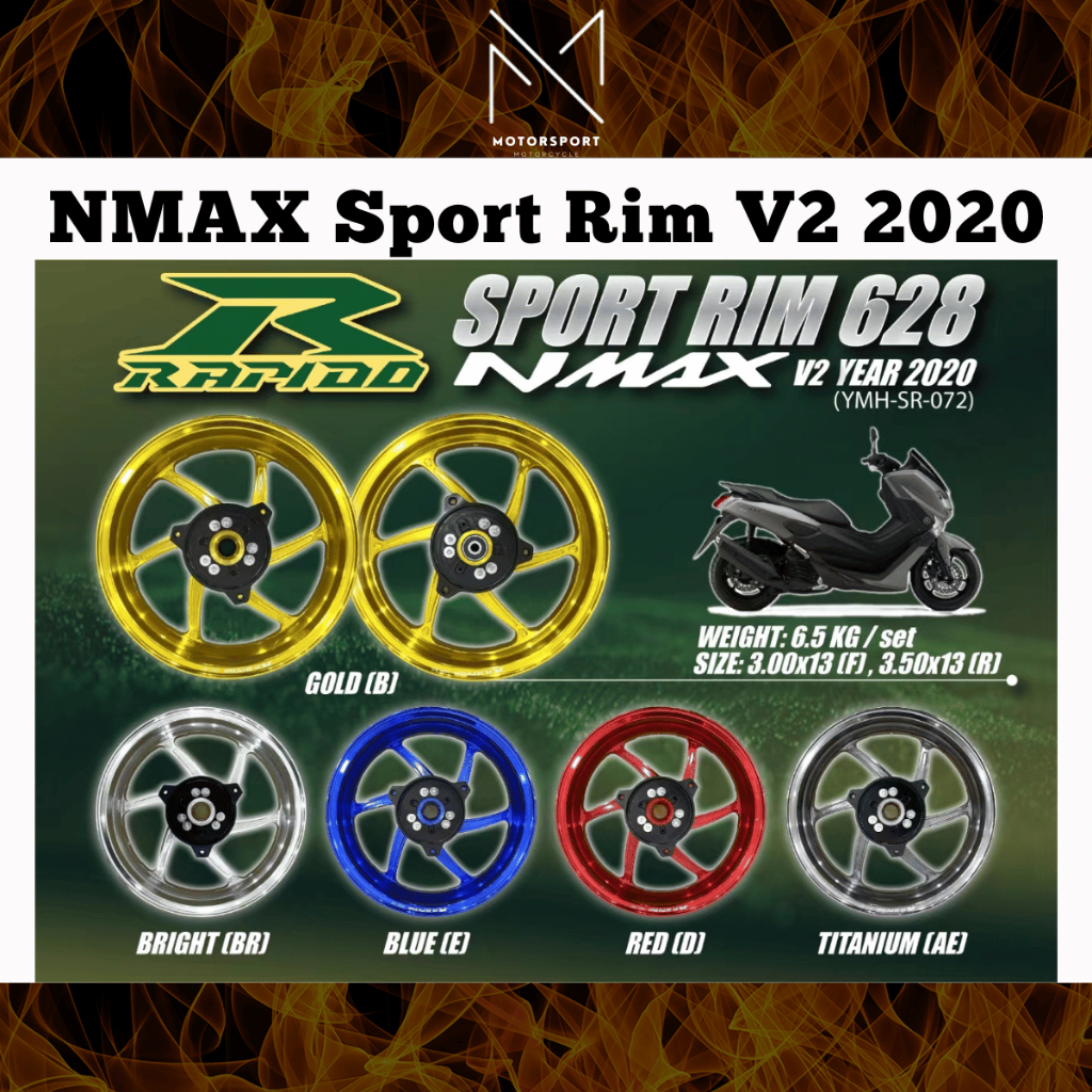 RAPIDO NMAX V2 2020 SPORT RIM 628 3.00x13 (F) 3.50x13 (R) Front Rear 6 ...
