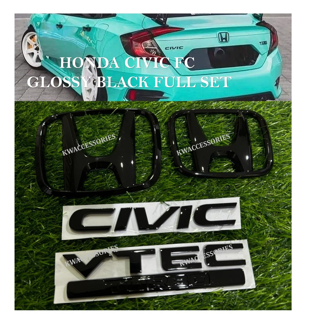Glossy Black Emblem VTEC Turbo Badge Honda Civic FC FK7 FK8 | Mugen RR ...