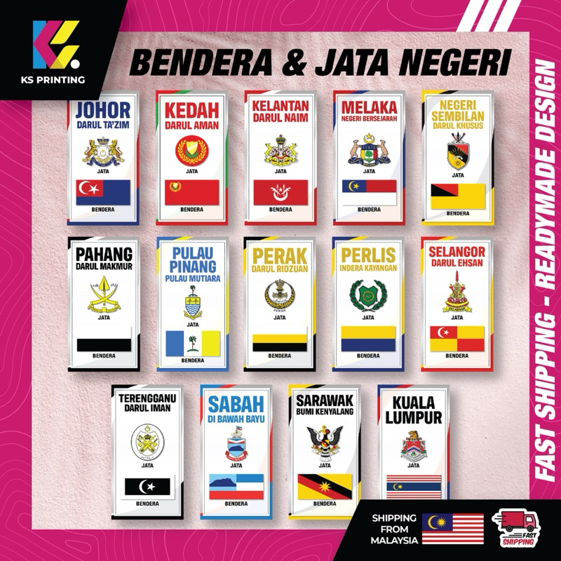🔥FAST SHIPPING🔥 Banner Sekolah Set Bendera dan Jata Negeri Di Malaysia ...