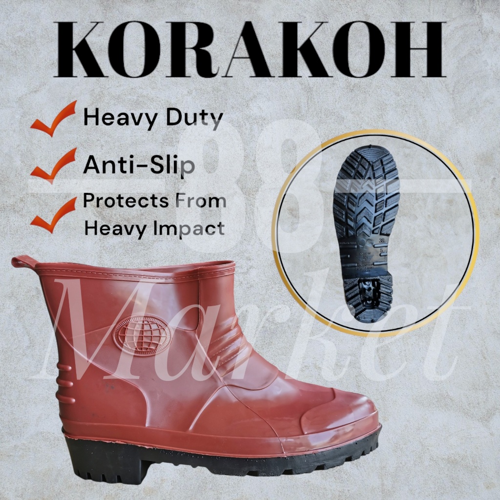 KORAKOH-9000 Rubber Boot(Maroon/Black)/ Kasut Hujan/Kasut Air Getah/Kasut Boot/水鞋/雨鞋（Ready stock ...