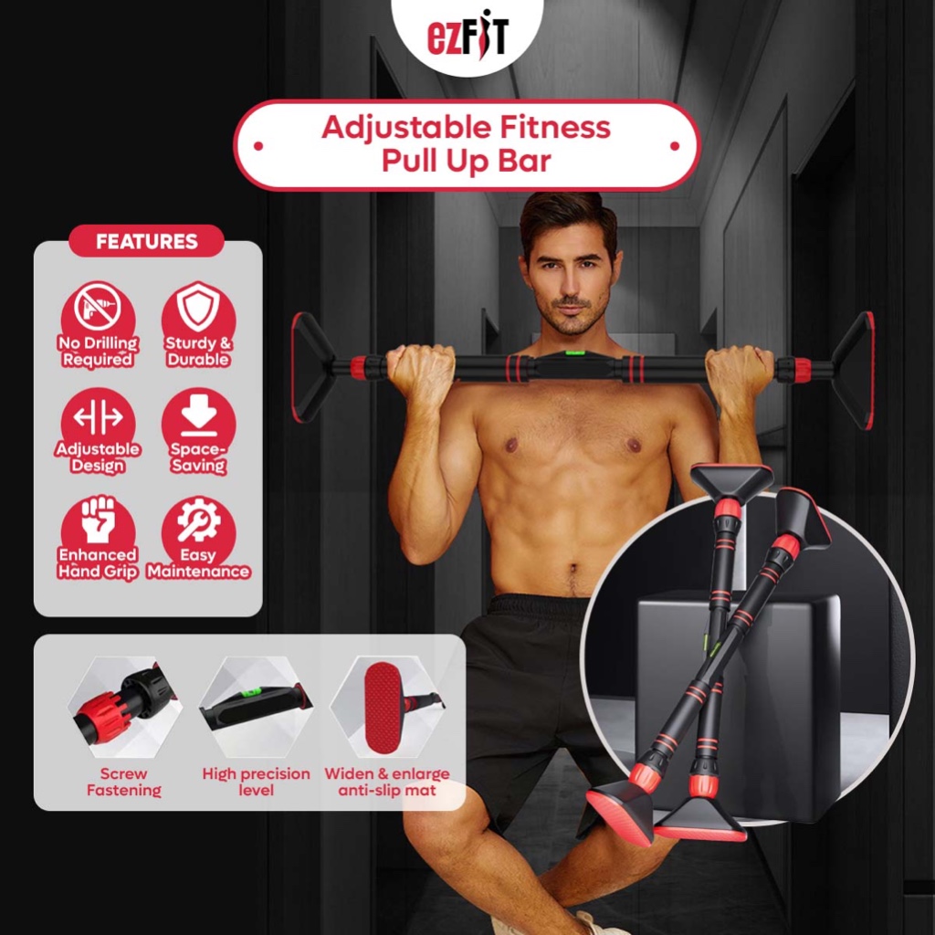 EzFit Adjustable Pull Up Bar Chin Bar Fitness Door Way Gym Equipment ...