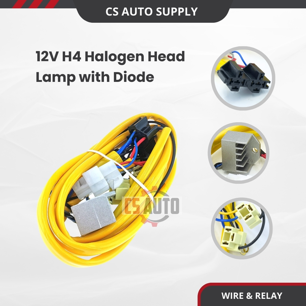Car Shows H4 Halogen Head Lamp wire Kit with Diode Wiring Harness Toyota 2 relay socket ready ...