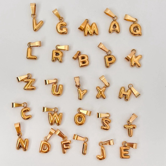 Stainless steel puff bubble letter initial pendant/ gold letter pendant ...