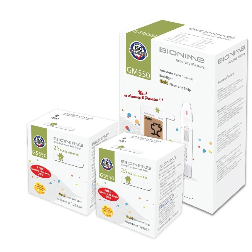 Bionime Blood Glucose Kit GM550 / GM700SB [ Free 50 Test Strips + Swabs ...