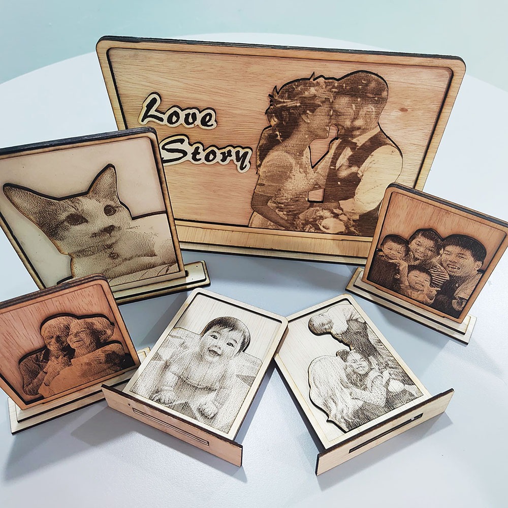 Laser Engraved Wooden Photo Frame Stand Style / Rangka Foto Ukiran Kayu ...