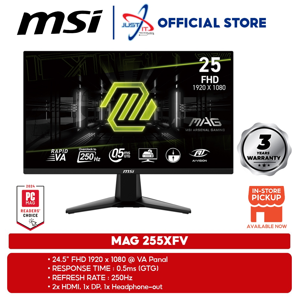 MSI MAG 255XFV GAMING MONITOR ( 24.5" VA FHD / 1MS GTG / 250HZ ...