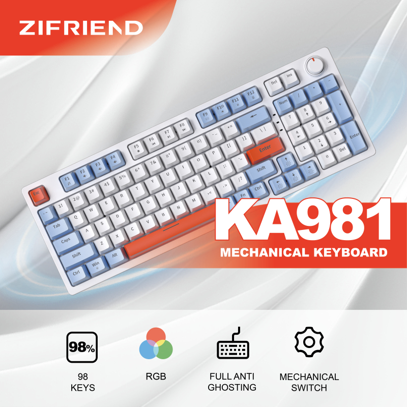 Zifriend ZA98 Wired Mechanical Keyboard Swappable Keyboard Blue Red ...