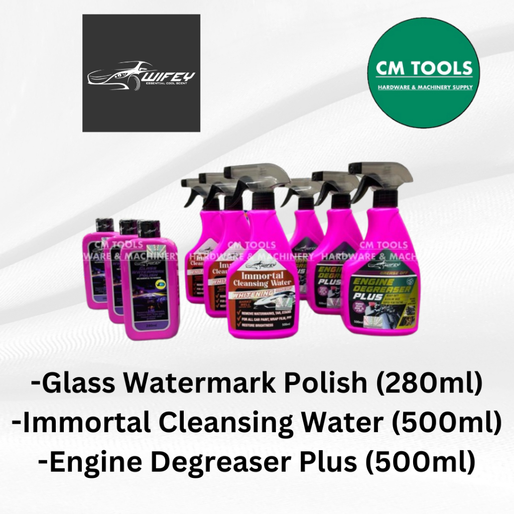 WIFEY GLASS WATERMARK POLISH 280ML / WIFEY ENGINE DEGREASER PLUS 500ML ...