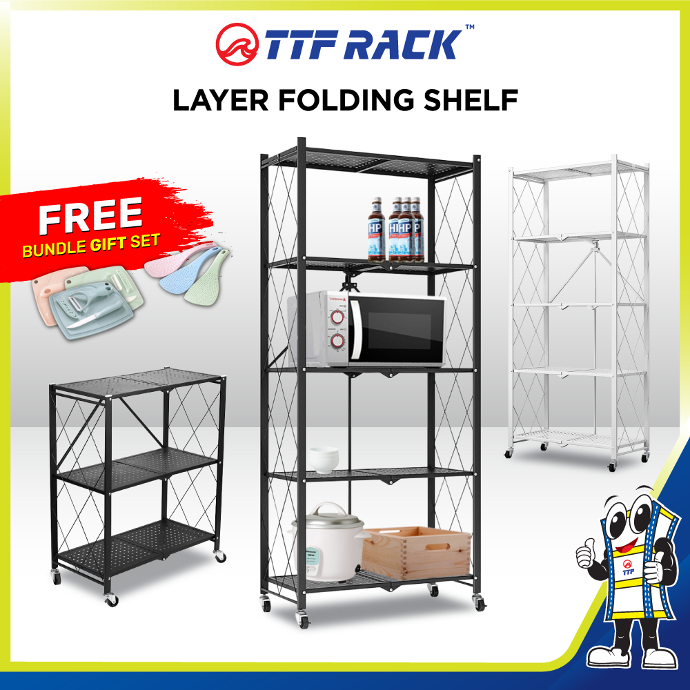 TTF RACK™️ (East Malaysia) Foldable Rack Shelf With Wheels Rak Dapur ...