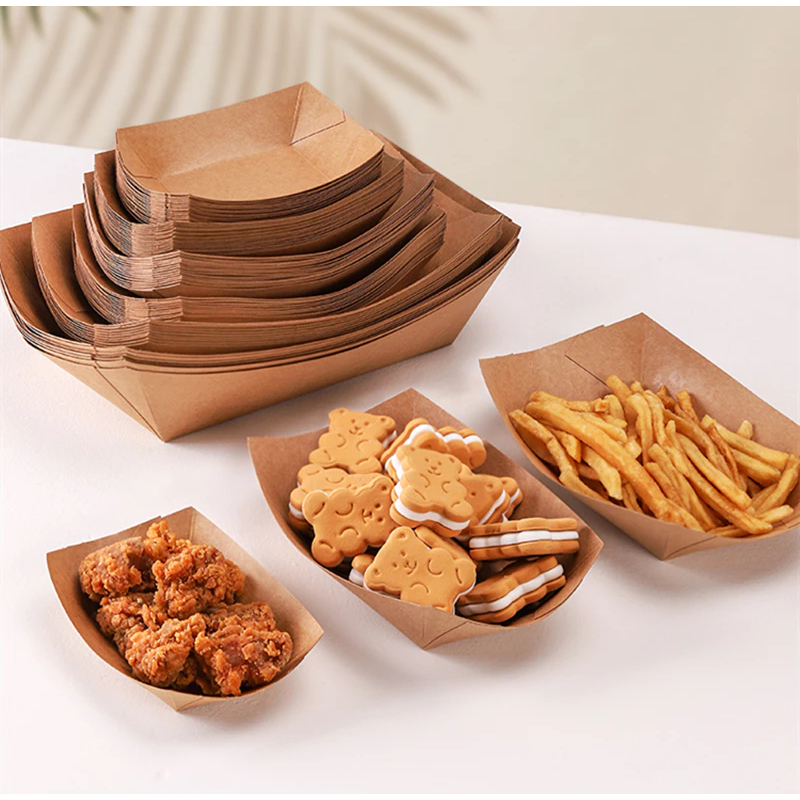 50 PCS Bundle Premium Paper Boat Tray / Food Tray / Cake, Fries, Snack ...