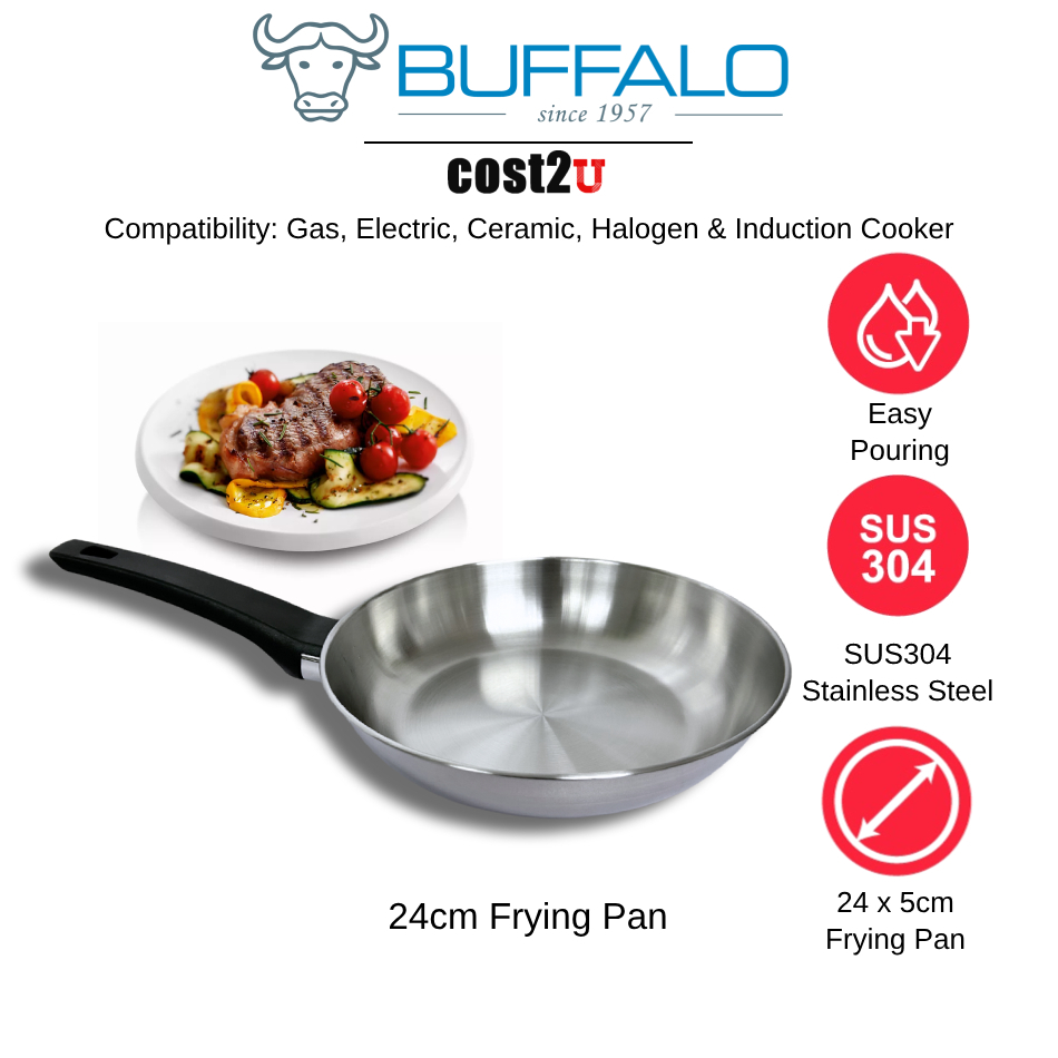 Buffalo 24cm SUS 304 Stainless Steel Fry Pan | Frypan Cookware Pans Pot ...