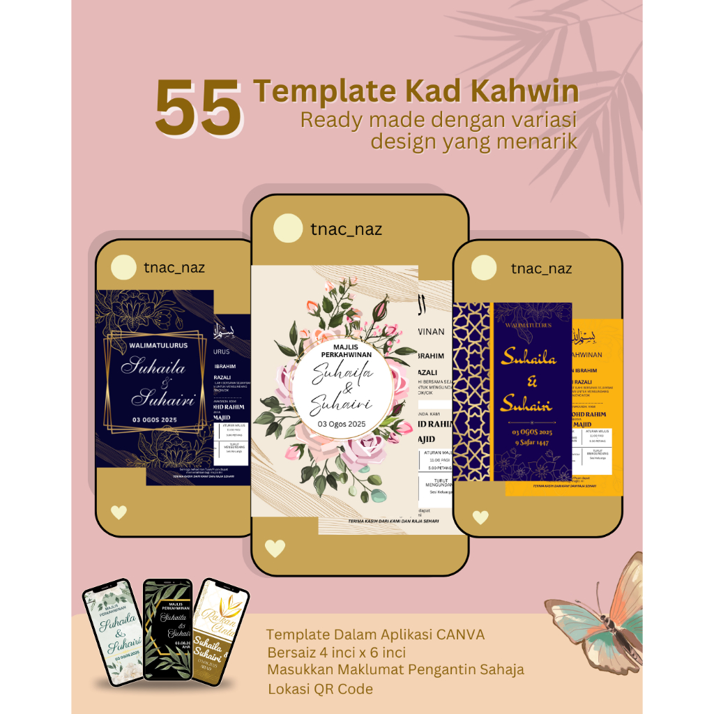 55 Design Template Kad Kahwin Saiz 4X6 Inci Format Canva Free Menarik ...
