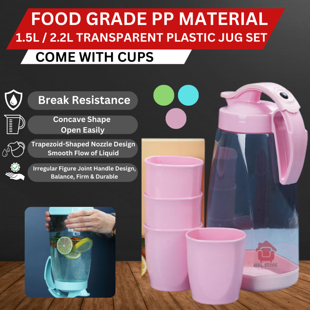 Transparent Plastic Jug Set With Cups - 1.5L / 2.2L / Cold Water Bottle ...