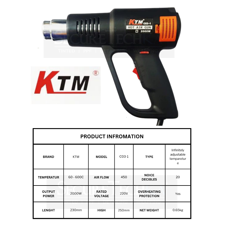 KTM Hot gun 2000W 60-600oC Double Control Heat Gun Heavy Duty | Shopee ...